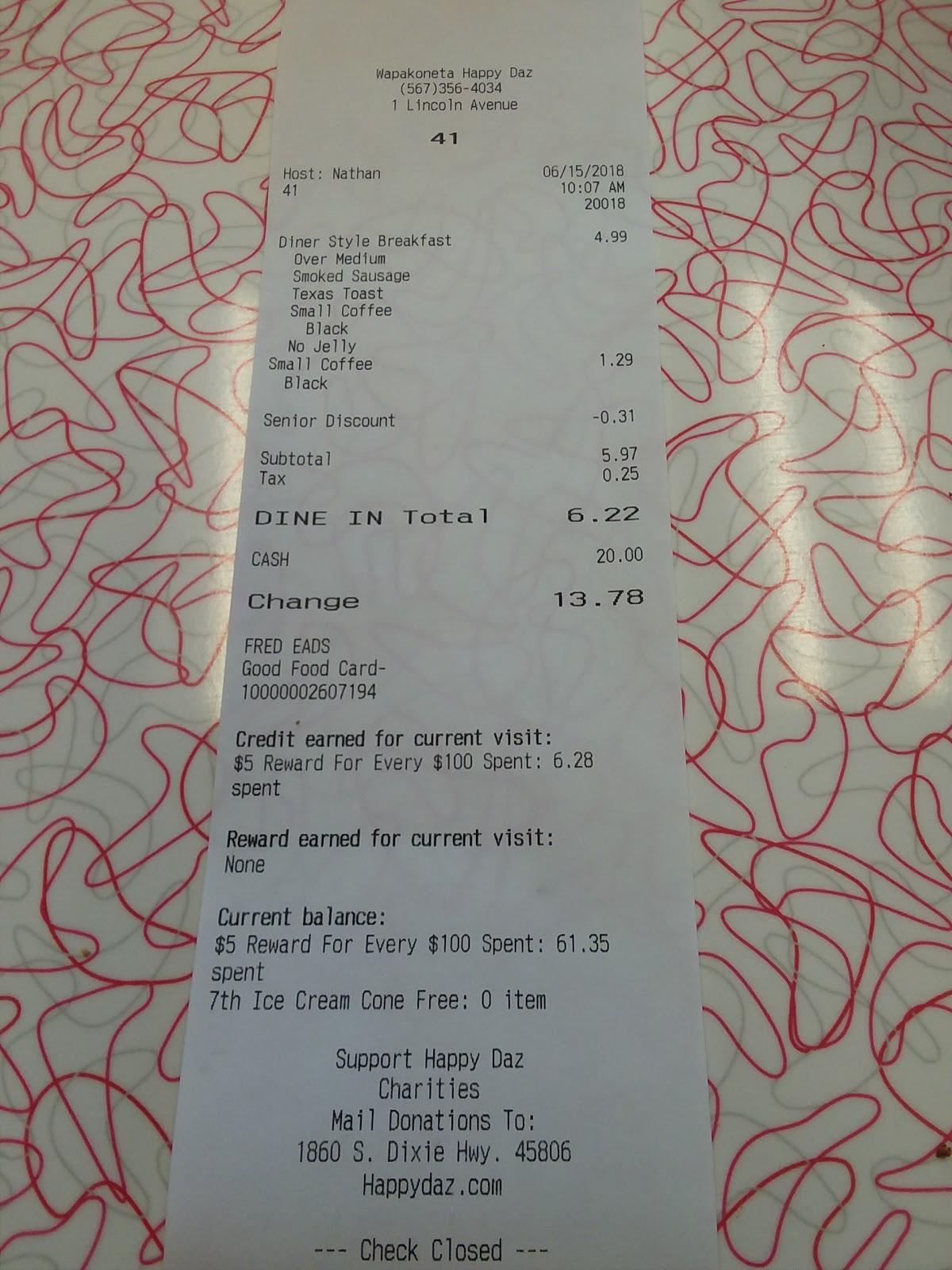 Menu at Happy Daz restaurant, Wapakoneta, Lincoln Ave