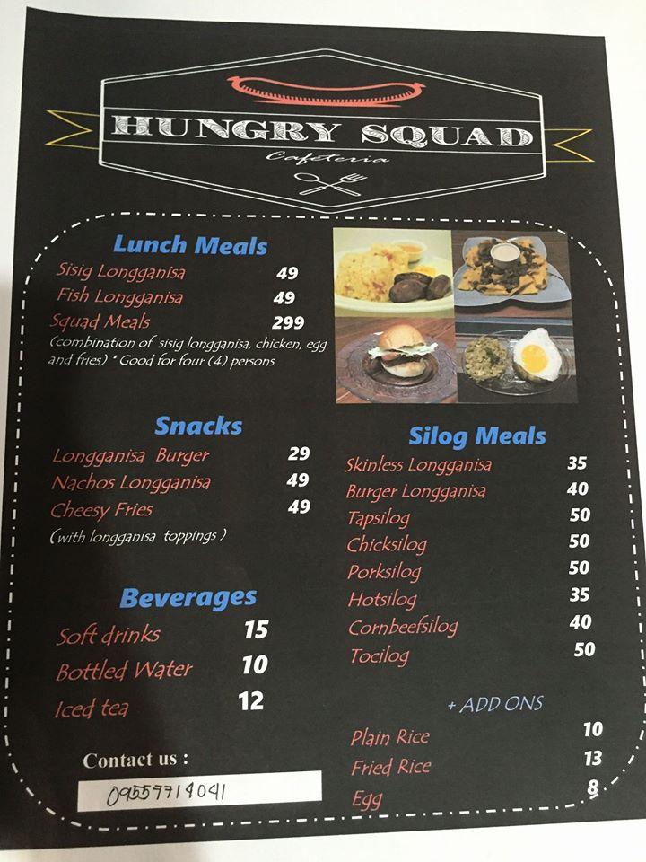 Menu at Hungry Squad Cafeteria, San Isidro