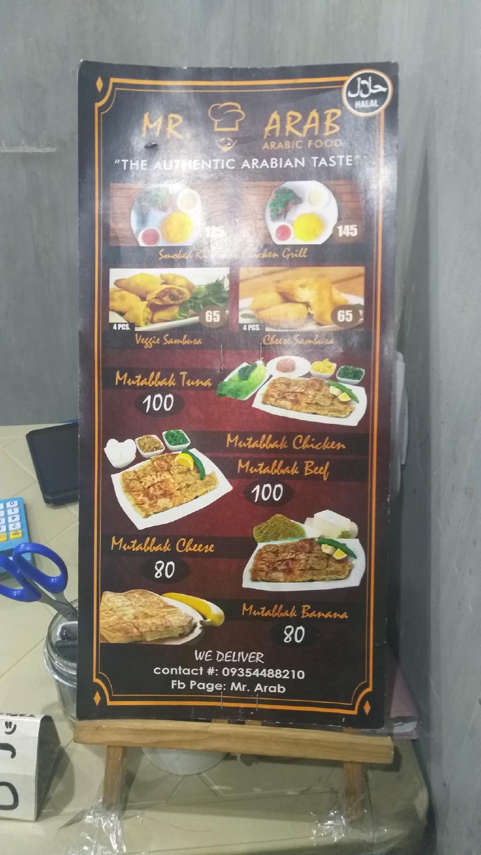 Menu at Mr. Arab restaurant, Dumaguete