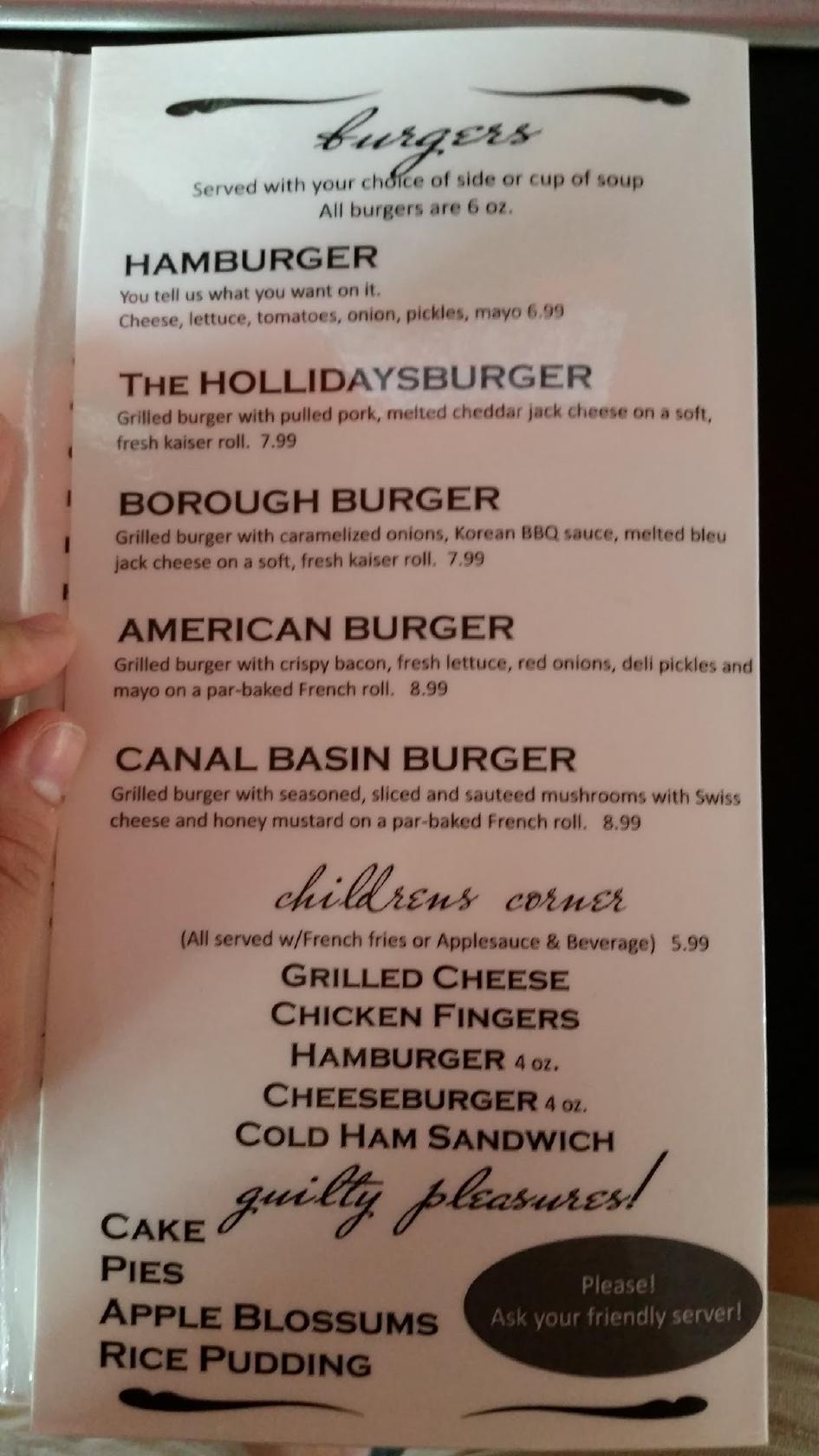 Menu at Old Canal Inn pub & bar, Hollidaysburg