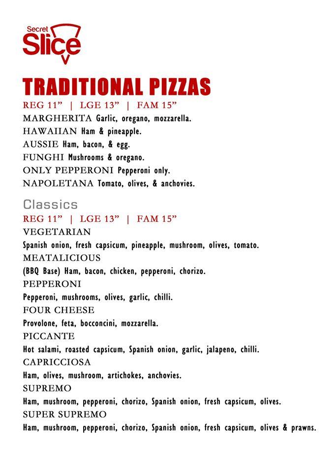 Menu at Secret Slice Pizza & Pasta restaurant, West Ryde, 3-5 Anthony Rd