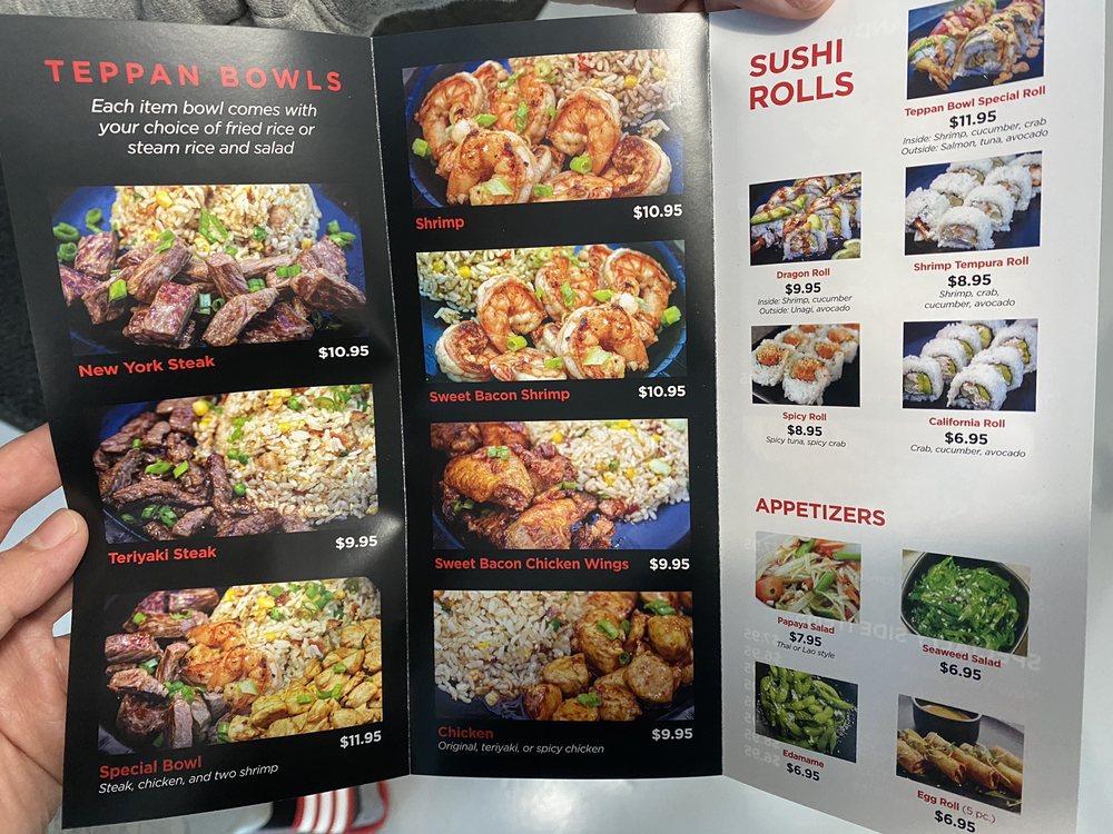 Menu at Teppan Bowl restaurant, Clovis