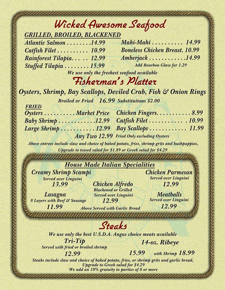 Carta de The Fisherman Restaurant, Southside