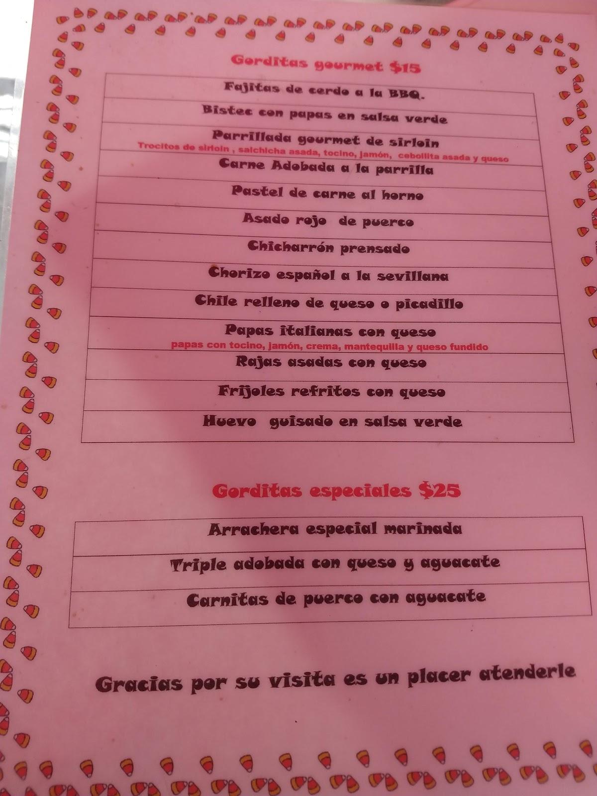 Menu at Gorditas Casa Victoria restaurant, Torreón