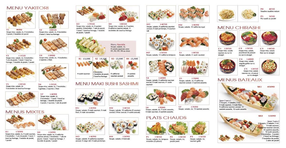 Menu at Osaka restaurant, Montluçon