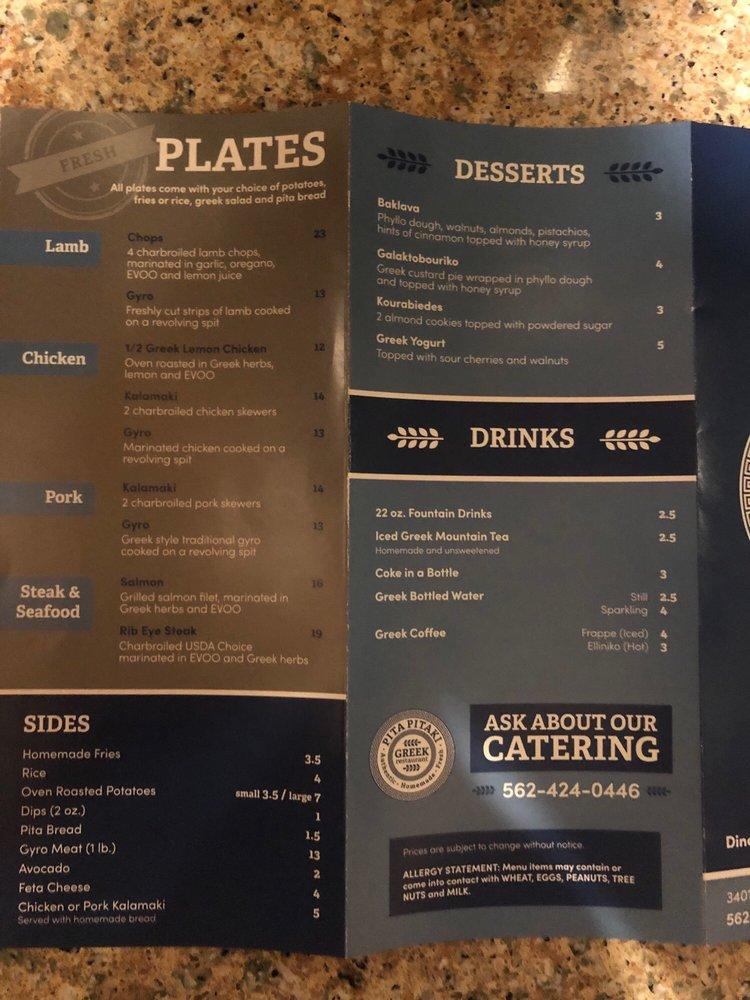Menu at Pita Pitaki restaurant, Long Beach
