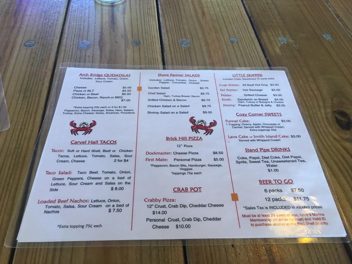 Menu at Red Shell Shanty pub & bar, Crisfield