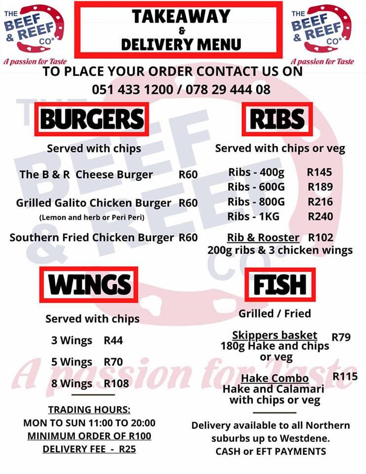 Menu at The Beef 'n Reef restaurant, Bloemfontein, Kenneth Kaunda Rd