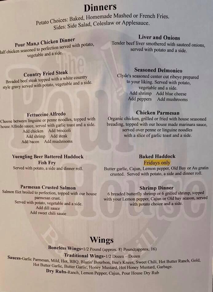 Menu at The Pour House Bar and Grill, Saint Marys