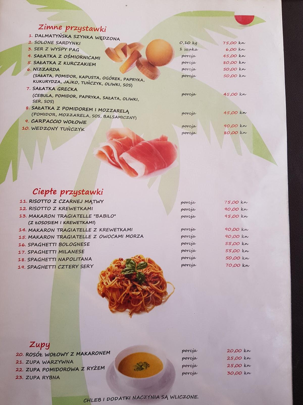 Menu at Restaurant Babilo, Omiš