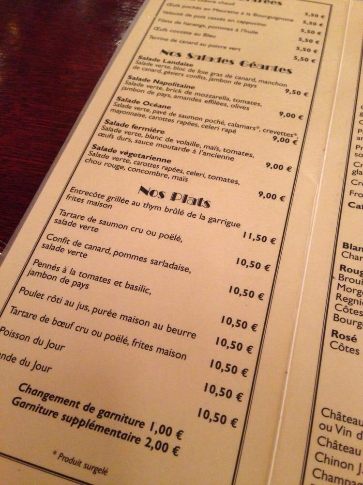 Menu au Bistrot Victoires restaurant, Paris, 6 Rue de la Vrillière