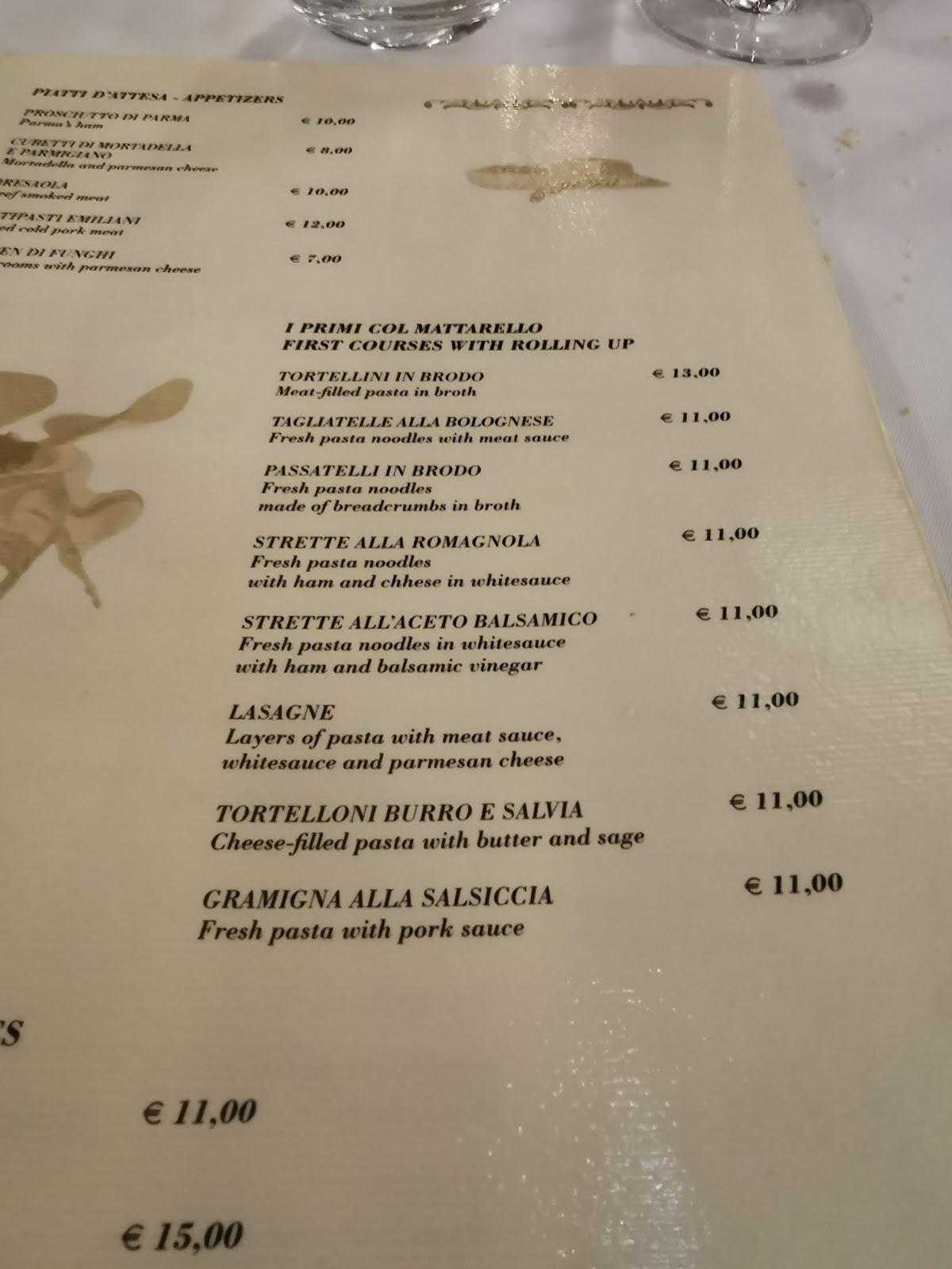 Menu da RISTORANTE DONATELLO, Bologna
