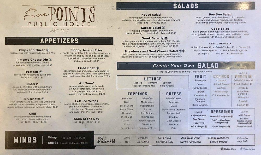 Menu at Five Points Public House, Albemarle