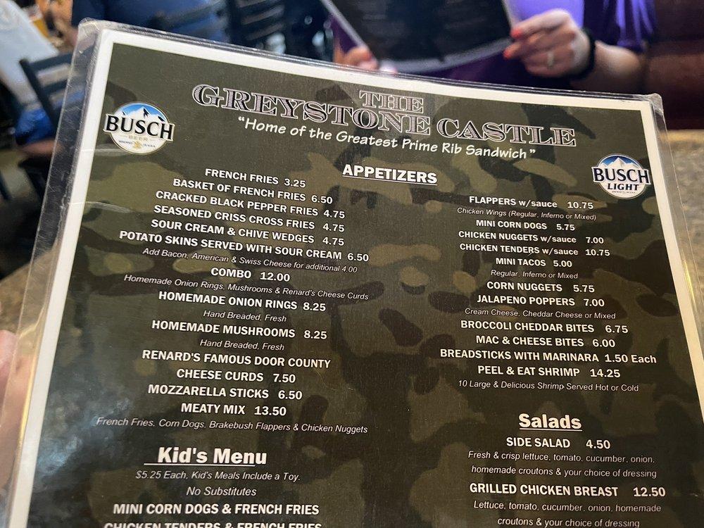 Menu at Greystone Castle pub & bar, Sturgeon Bay