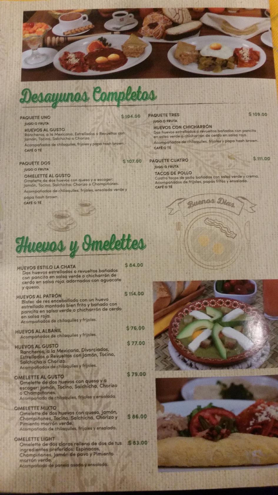 Menu at La Chata Terranova restaurant, Guadalajara, Av Terranova 405A