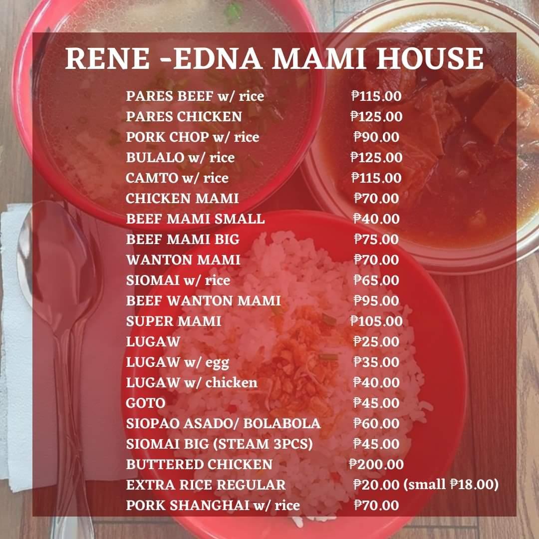 Menu at Rene-Edna Pares Mami House Malolos City restaurant, Malolos