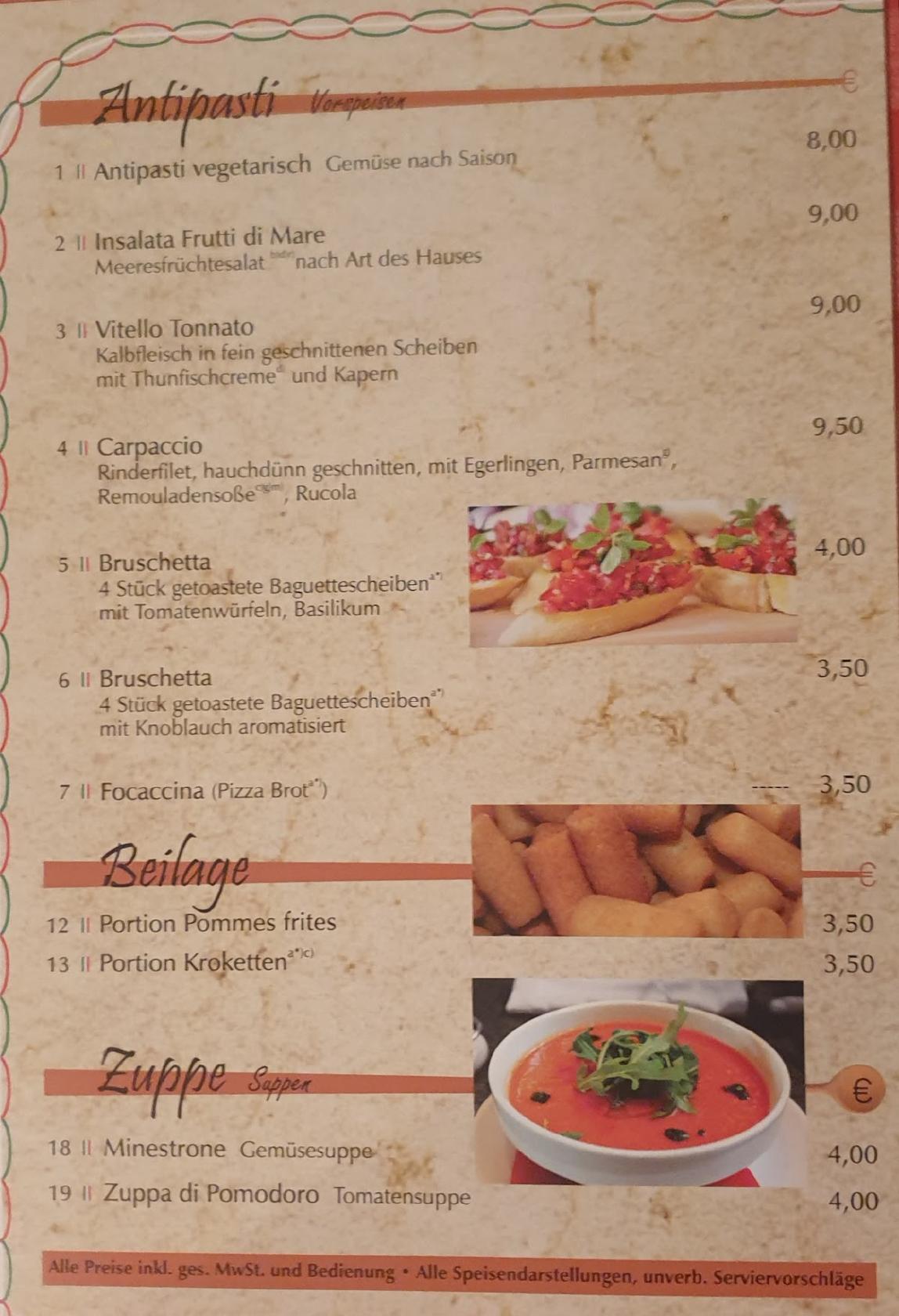 Menu at Antica Trattoria da Salvatore restaurant, Untersiemau