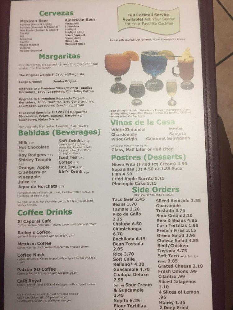 Menu at El Caporal Family Mexican Restaurant, Cañon City, Main St