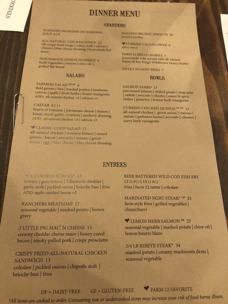 Menu at Farm 12 Restaurant, Puyallup