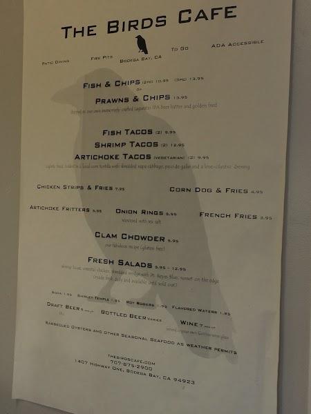 Menu at The Birds Cafe, Bodega Bay