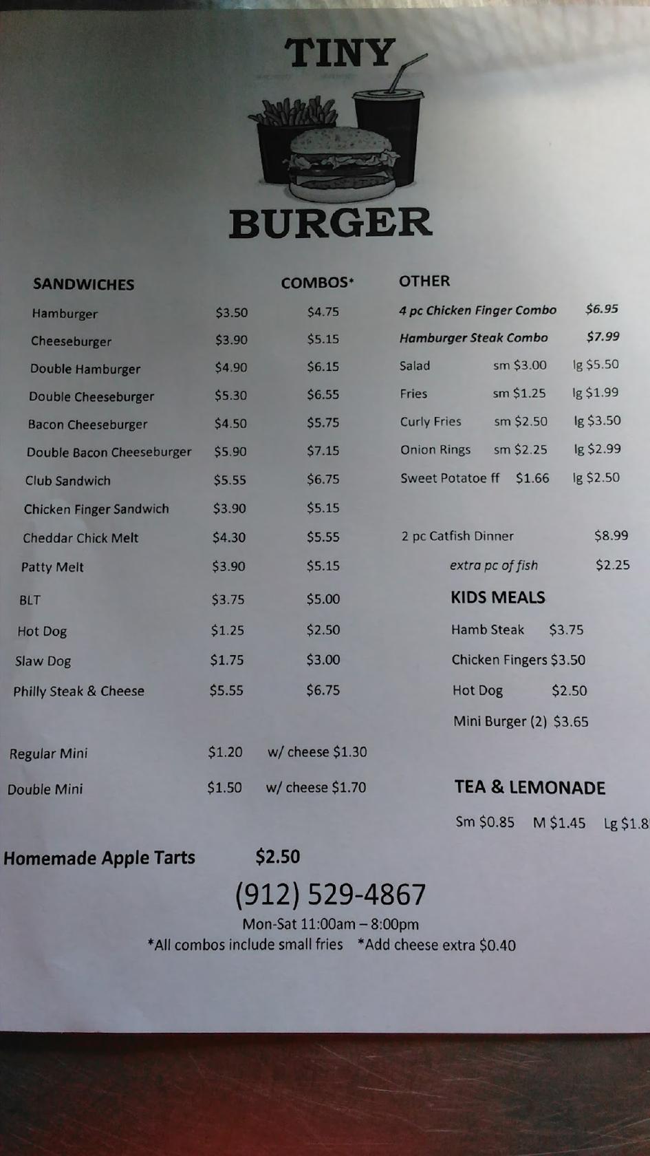 Menu at Tiny Burger restaurant, Soperton, E Railroad Ave