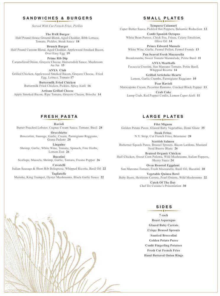 Menu at ANYA steakhouse, Thompson, 49 CT-193