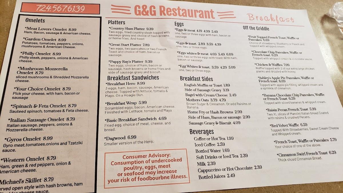 Menu at G & G Restaurant, Vandergrift