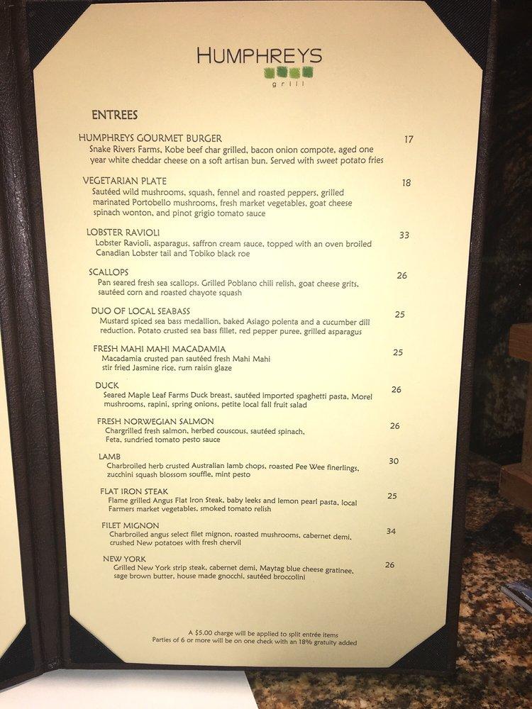 Menu at Humphreys La Jolla Grill restaurant, San Diego, Holiday Ct