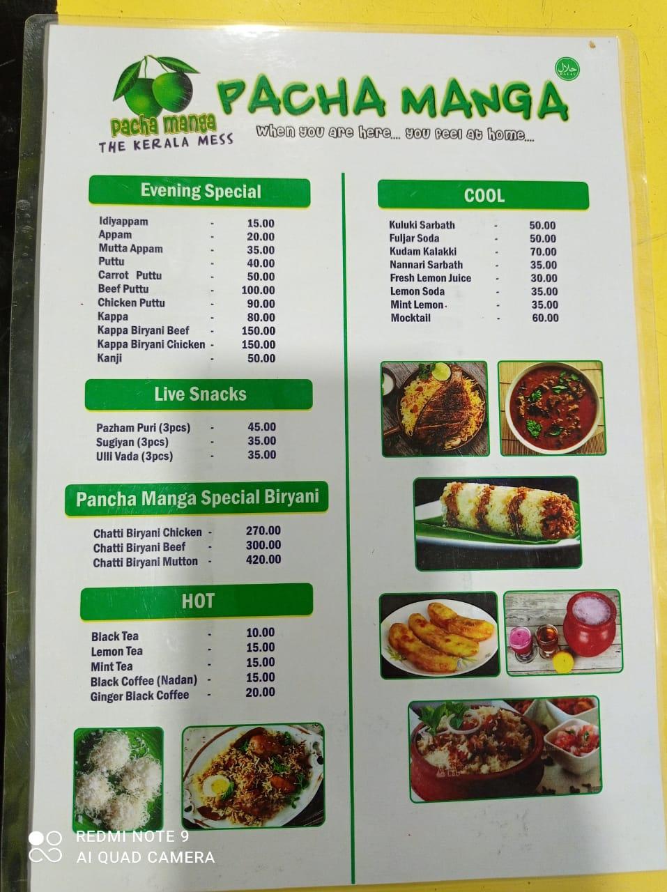 Menu at Pacha manga Kerala Restaurant, Veerapuram, Opp City Union Bank