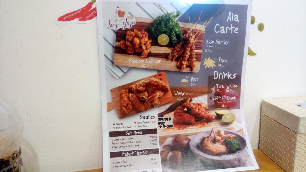 Menu at Say-Yap! restaurant, Malang