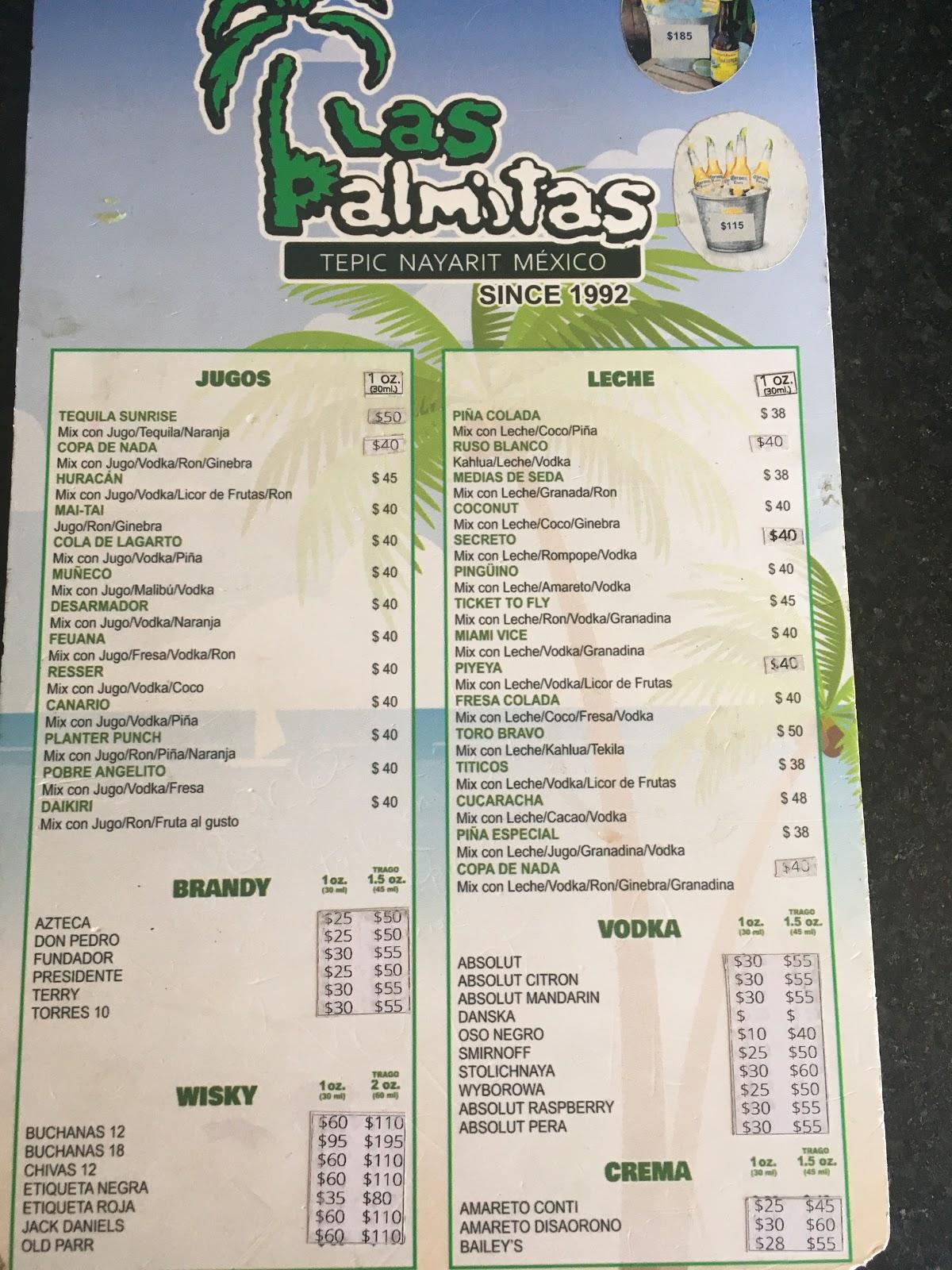 Carta de Restaurant Bar Las Palmitas, Tepic, Av México Nte 326