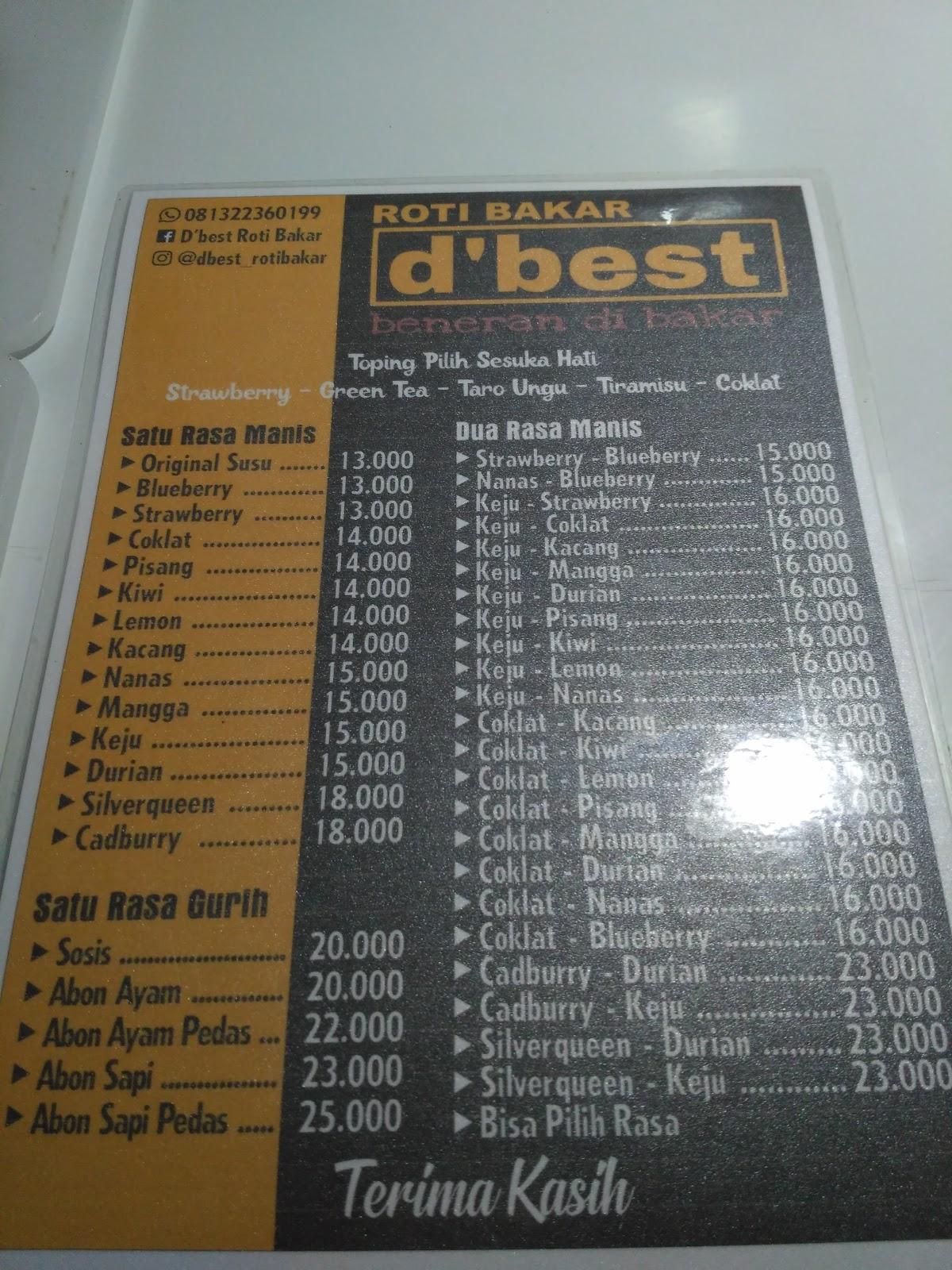 Menu at d'best roti bakar cafe, Talagawetan