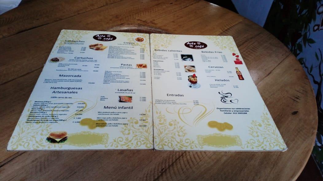 Menu at ARTE CAFE, Bogotá