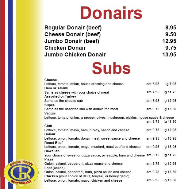 Menu at Grasshopper Restaurant, Calmar
