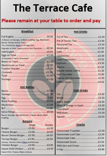 Menu at The Terrace Cafe, Northallerton