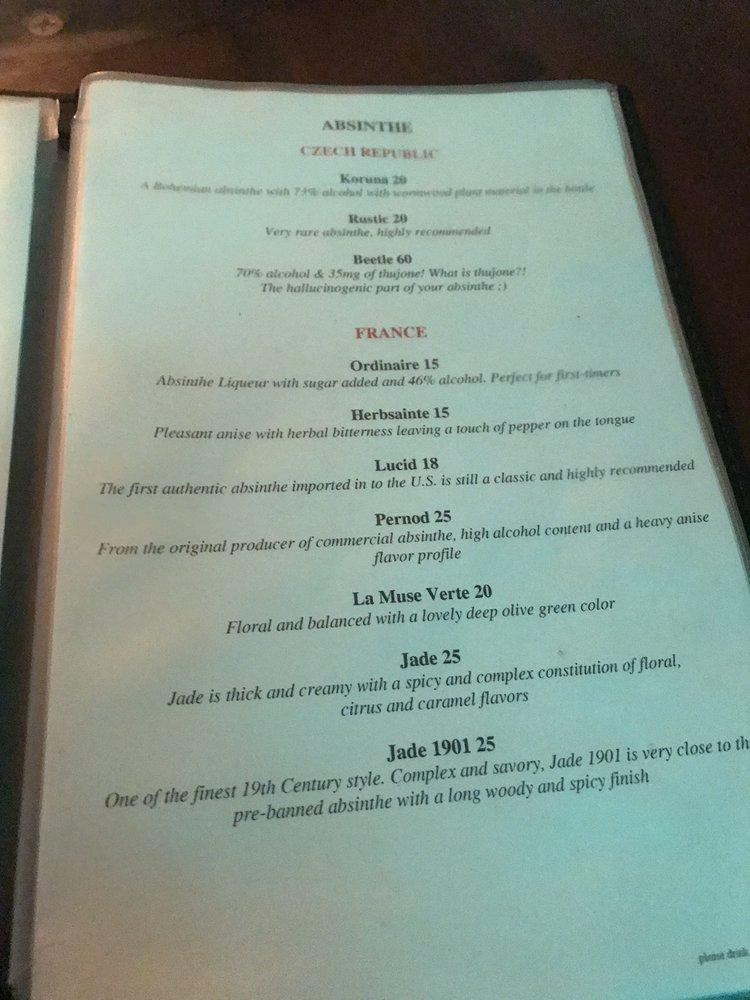 Menu at The Absinthe Bar, Breckenridge