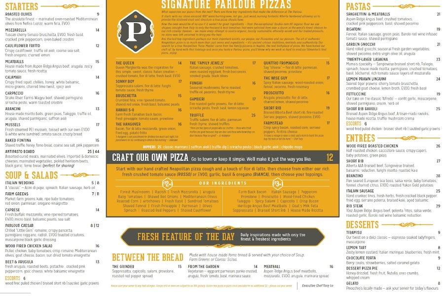 Menu at The Parlour Italian Kitchen & Bar, Edmonton