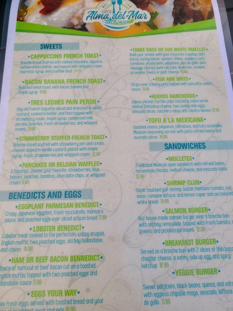 Menu at Alma del Mar restaurant, Philadelphia, S 9th St