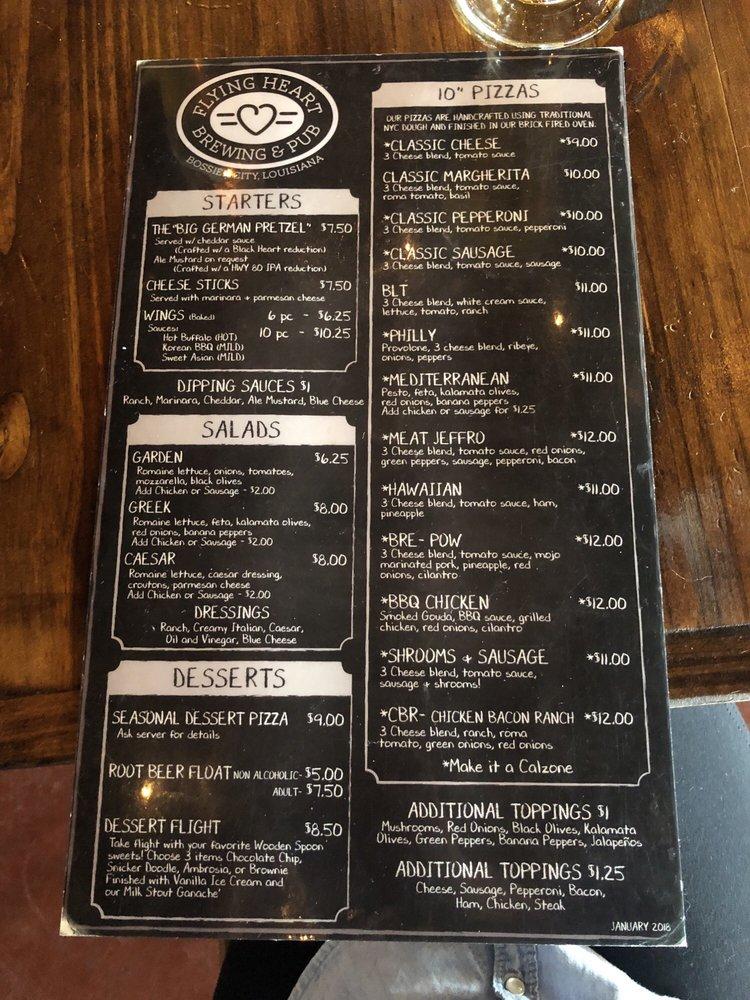 Menu at Flying Heart Brewing & Pub, Bossier City