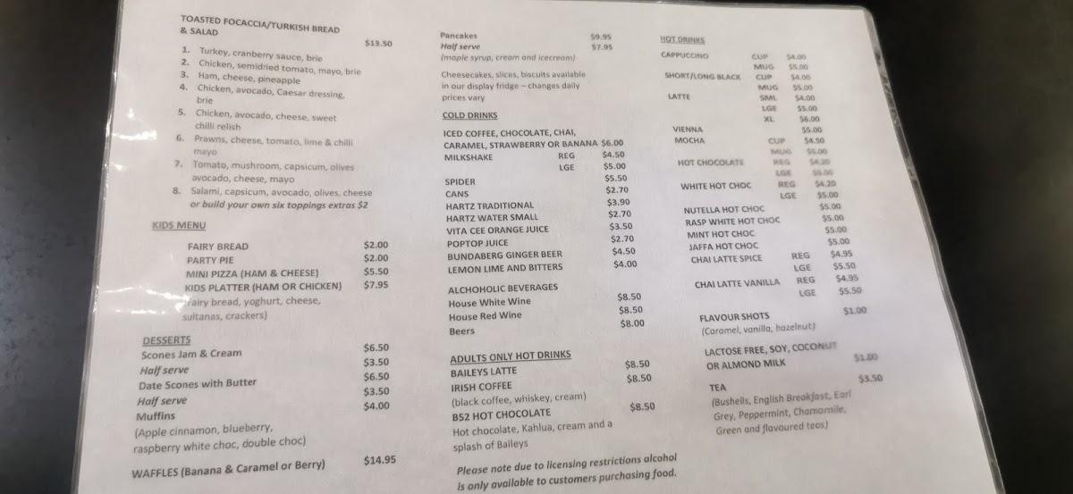 Menu at Libby's Cafe, Devonport, 44 Rooke St
