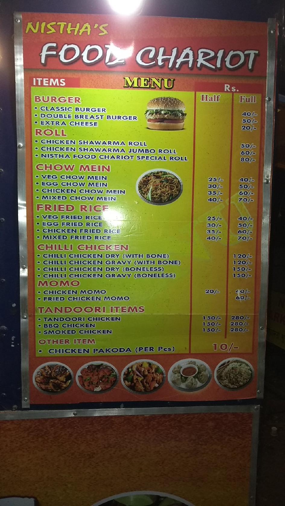 Menu at Nistha's Food Chariot, Guwahati
