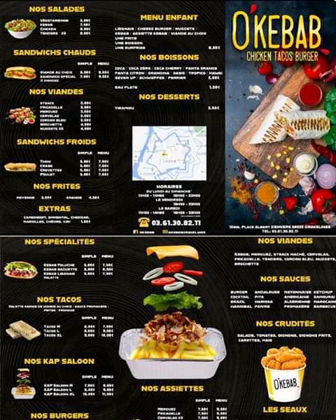 Menu at O'Kebab restaurant, Gravelines