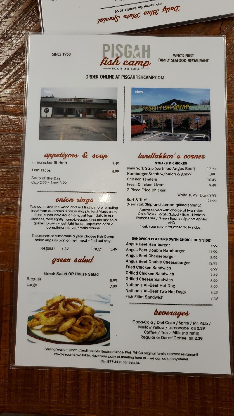 Menu at Pisgah Fish Camp restaurant, Pisgah Forest, 663 Deavor Rd