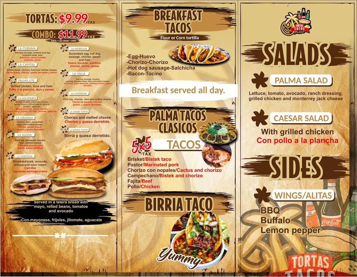 Menu at TACOS TORTAS PALMA restaurant, Sealy