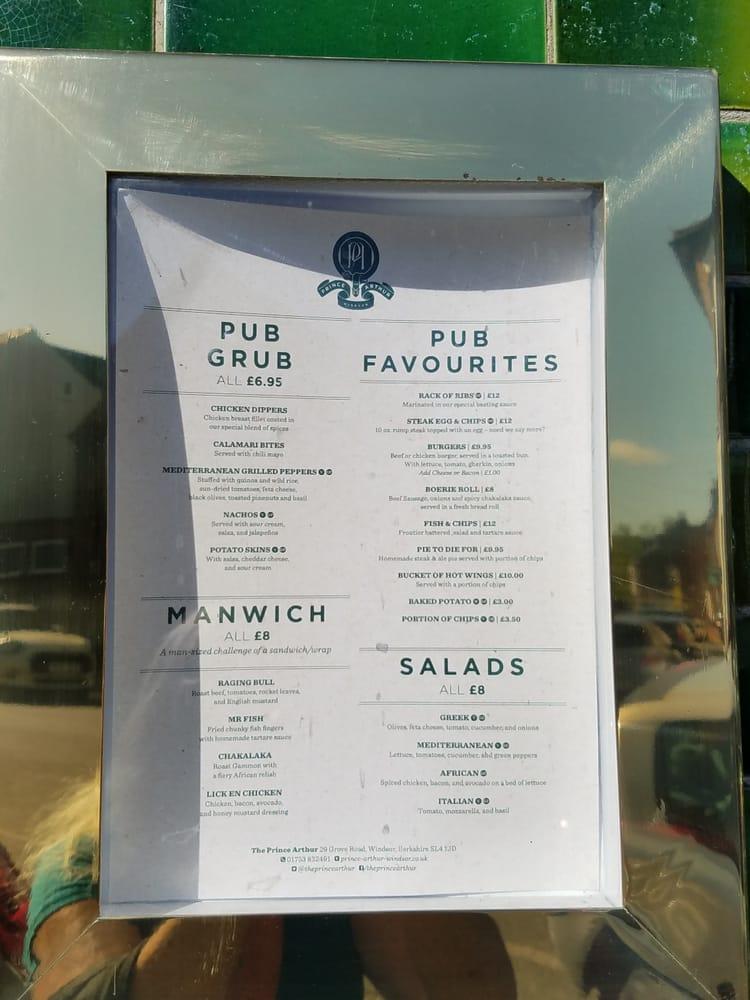 Menu at The Prince Arthur, Windsor pub & bar, Windsor, 29 Grove Rd