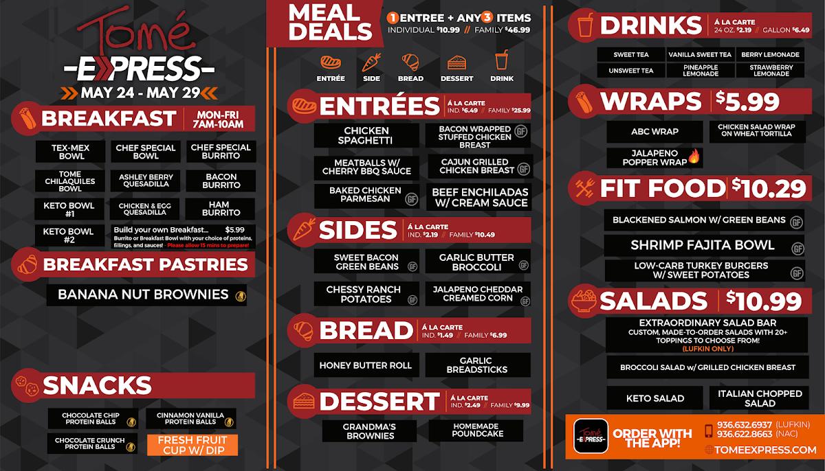 Menu at Tomé Express Nac restaurant, Nacogdoches