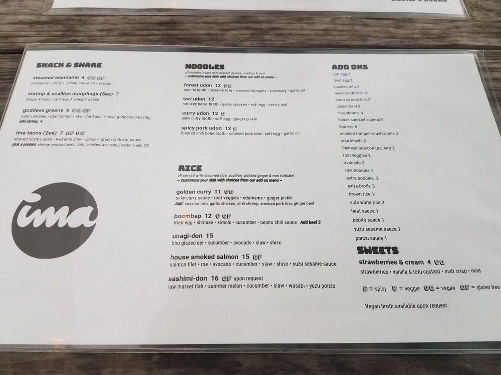 Menu at ima restaurant, Detroit, 2015 Michigan Ave