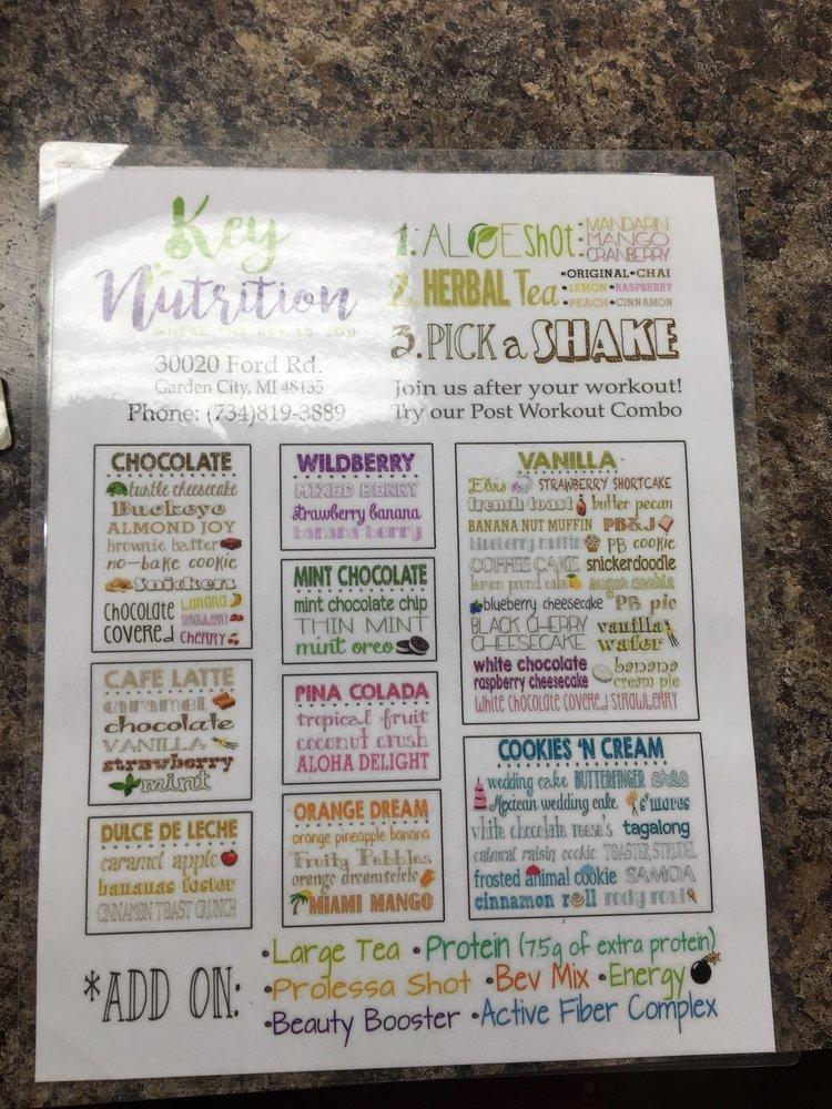 Menu at Key Nutrition pub & bar, Garden City