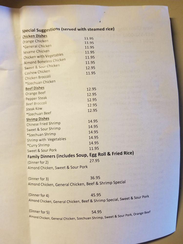 Menu at New China King restaurant, Howell