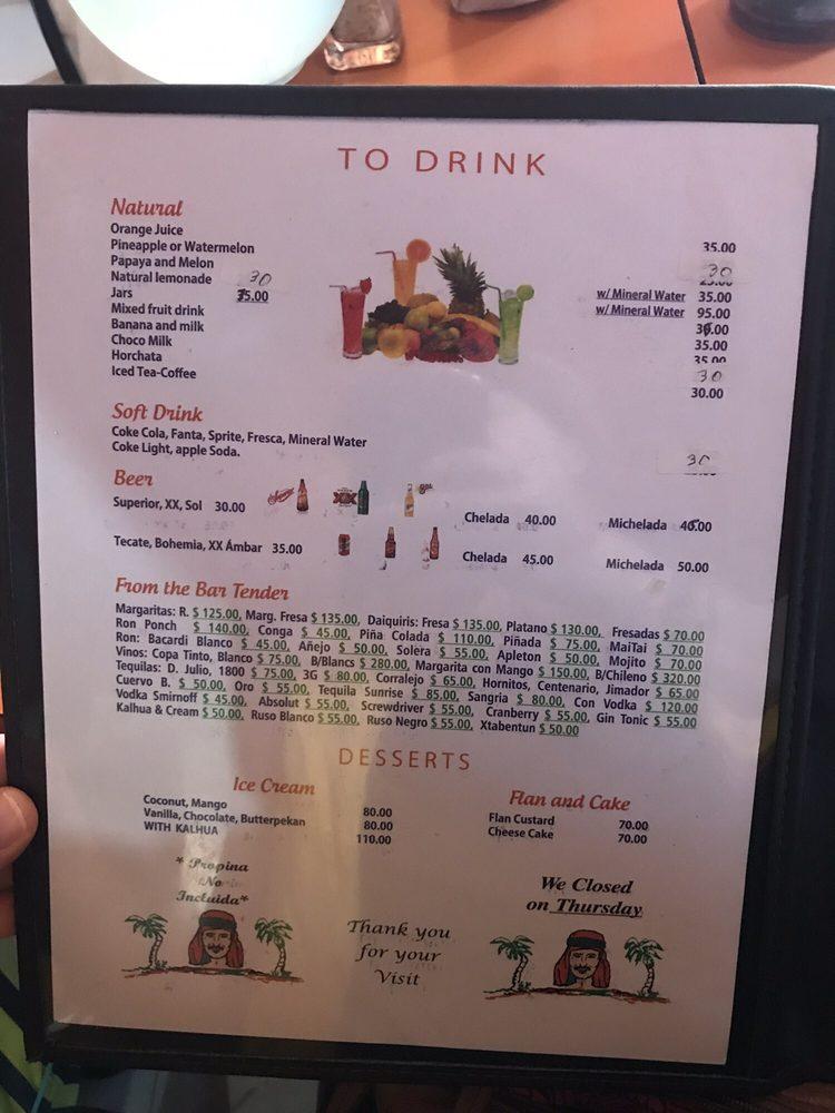Menu at Restaurante El Moro, San Miguel de Cozumel